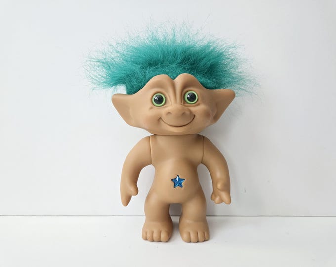 Vintage Treasure Troll Doll, Green Hair, Blue Star Jewel, Wishstone ...