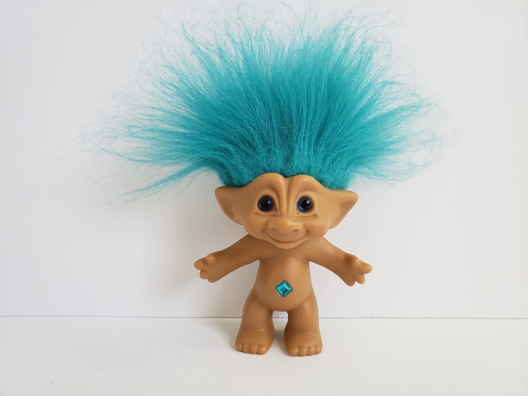 Vintage Ace Novelty Treasure Troll Doll Aqua Blue Hair Teal - Etsy