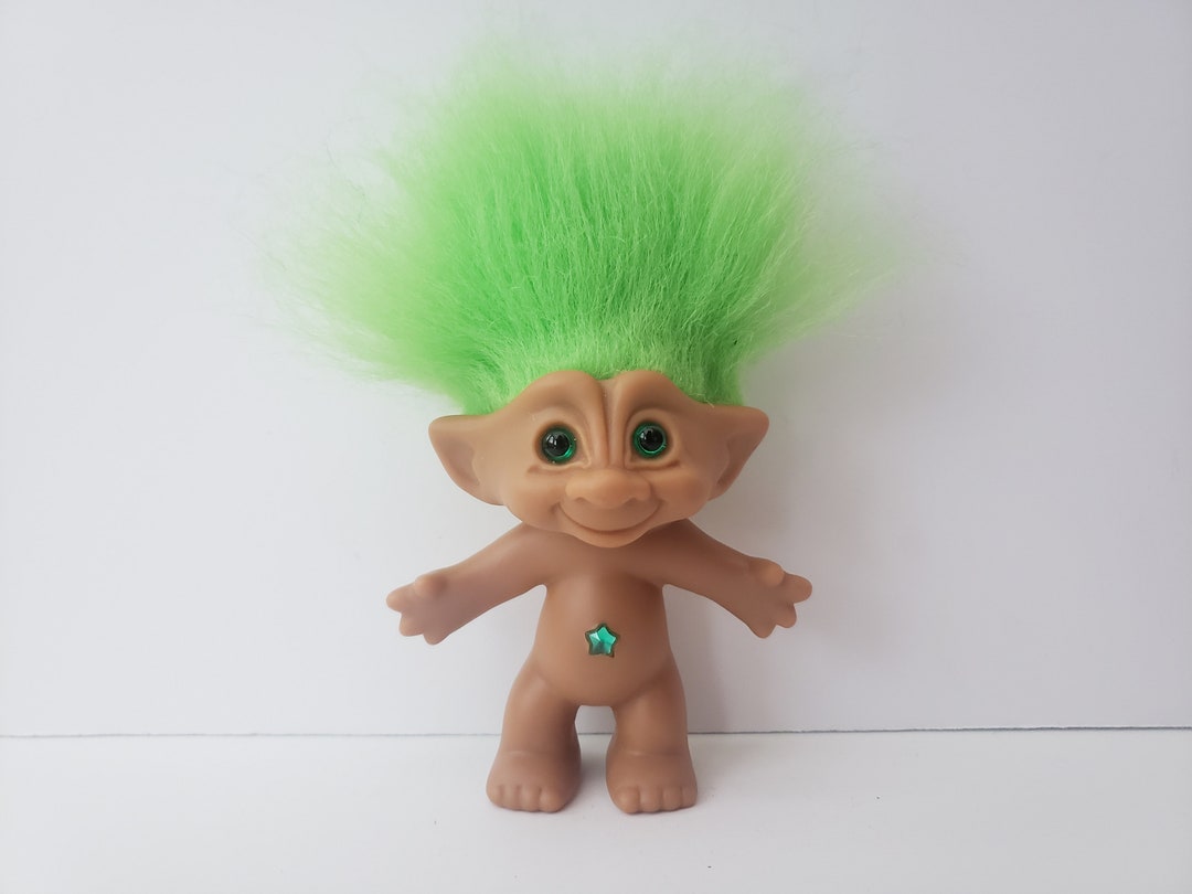 Vintage Ace Novelty Treasure Troll, Green Hair, Green Star Jewel, Green ...