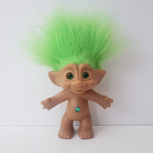 Vintage Ace Novelty Treasure Troll, Green Hair, Green Star Jewel, Green ...