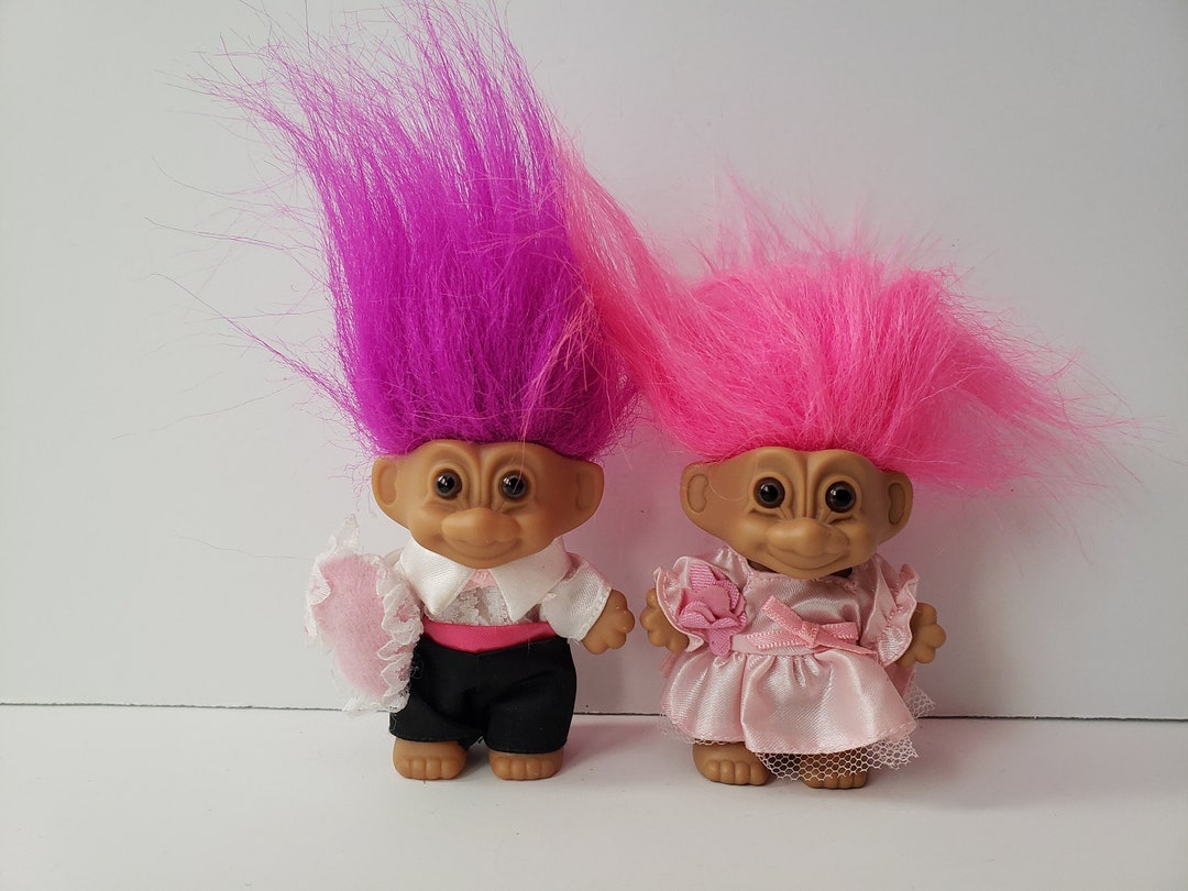 Vintage Russ Troll Dolls, Bride and Groom, Wedding Trolls, Purple Hair ...