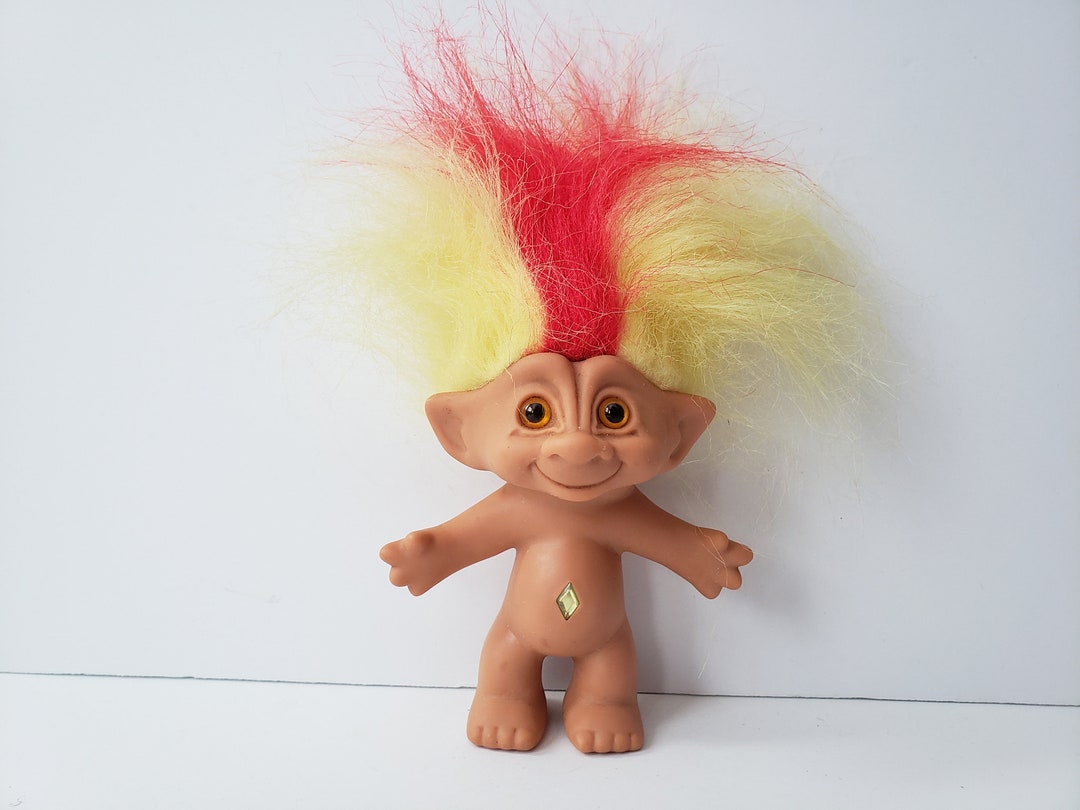 Vintage Treasure Troll Doll, Rainbow Yellow and Red Hair, Yellow ...