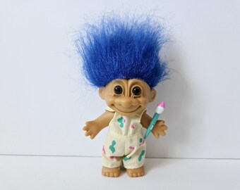 Vintage Russ Troll Doll Rock and Roll Star Musician Blue Rainbow Mohawk ...