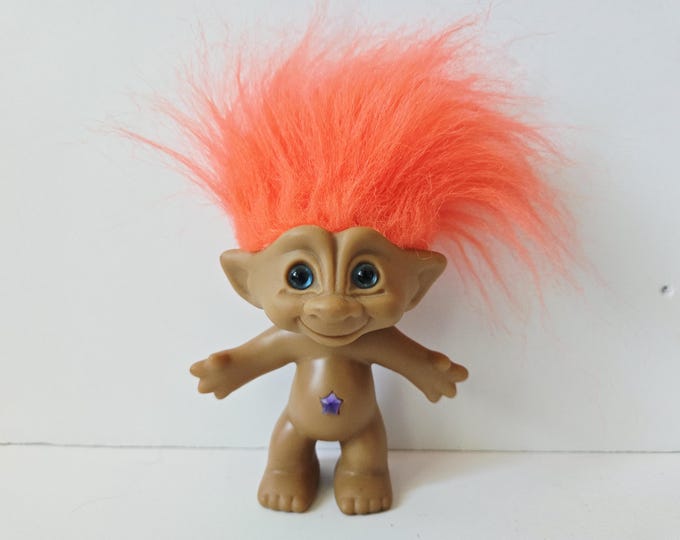 Vintage Treasure Troll Doll, Orange Hair, Blue Eyes, Purple Star Jewel ...