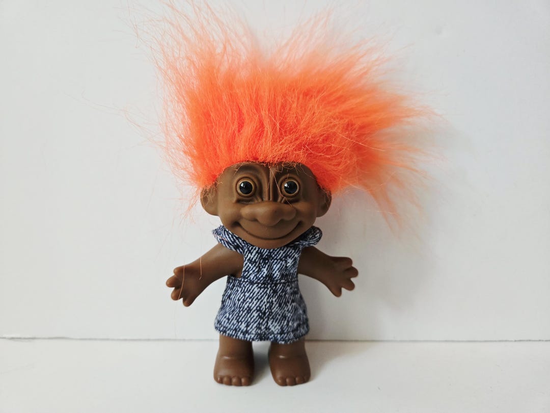 Vintage Troll Doll, Black African American, Russ Troll, Orange Hair ...