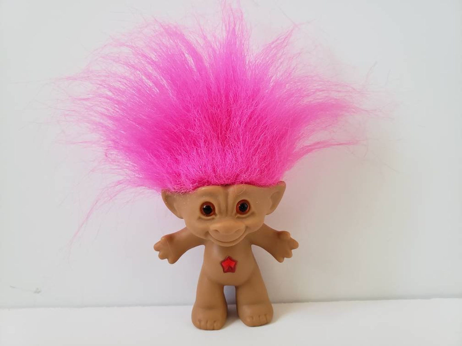 Vintage Ace Novelty Treasure Troll Doll Pink Hair Orange - Etsy