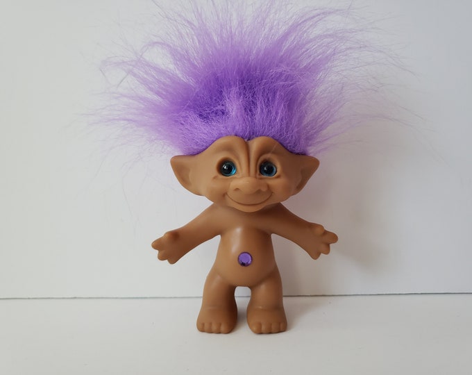 Vintage Ace Novelty Treasure Troll Doll, Purple Hair, Purple Circle ...