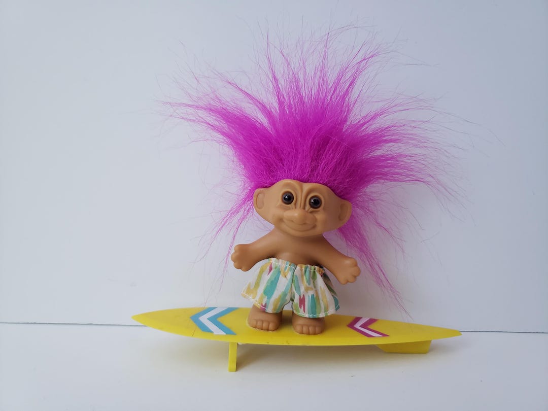 Vintage Russ Troll Doll Surfer, Surf Board, Purple Hair, Surfing Trolls ...