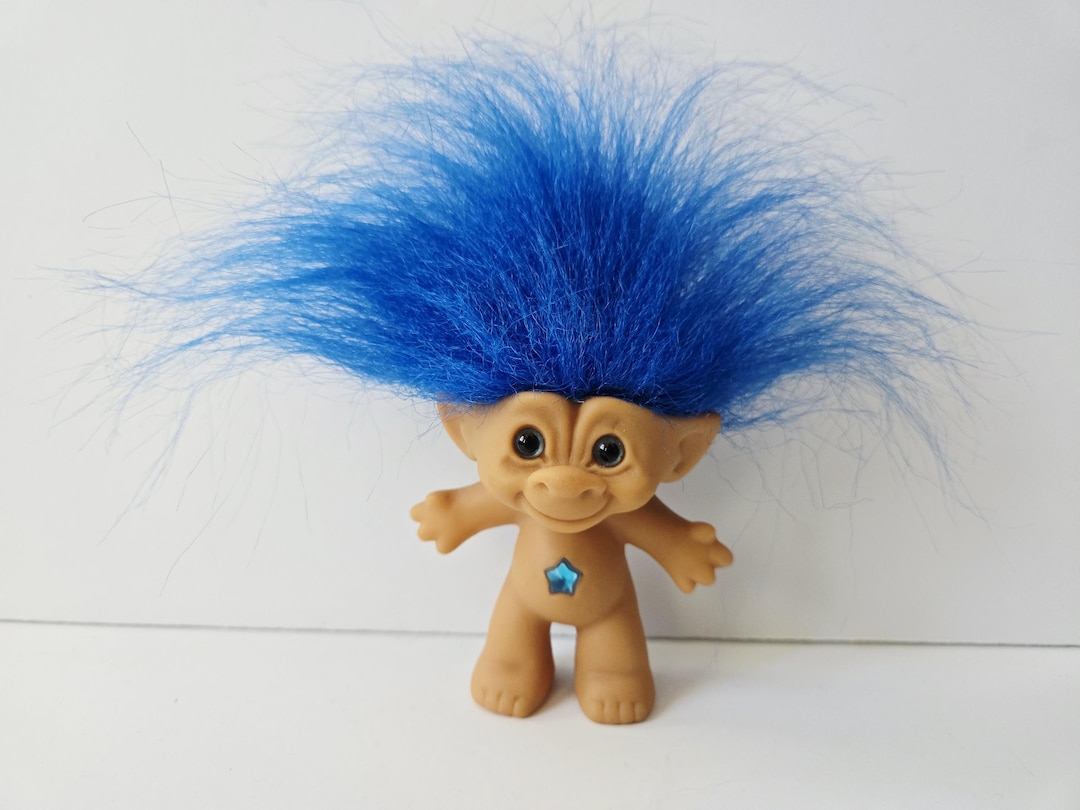 Vintage Ace Novelty Treasure Troll Doll, Blue Hair, Blue Star Jewel ...