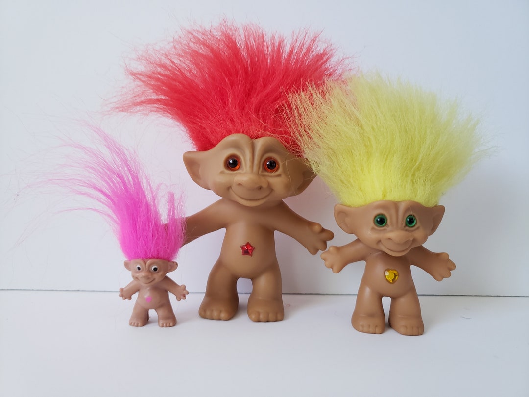 Lot of Troll Dolls, Vintage Ace Novelty Treasure Troll Dolls, Red, Pink ...