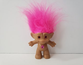 Vintage Ace Novelty Treasure Troll Doll Rainbow Pink and - Etsy