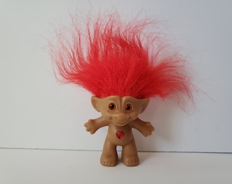 Vintage Ace Novelty Treasure Troll Doll, Red Hair, Red Star Jewel, Pink ...