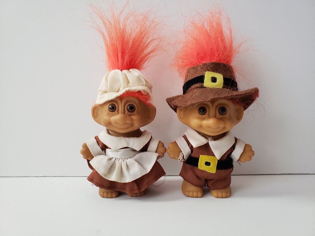 Thanksgiving Pilgrim Troll Couple, Vintage Russ Troll Dolls, Boy and ...