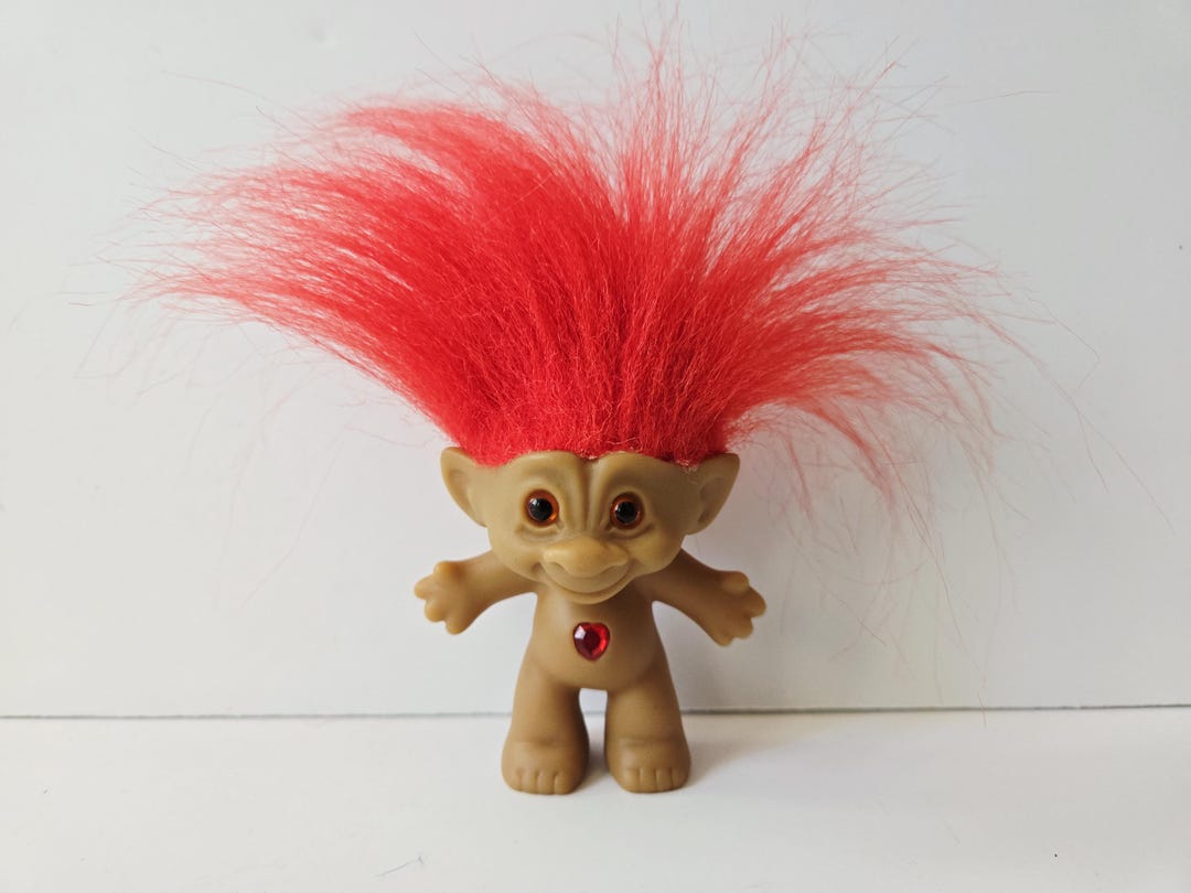 Vintage Ace Novelty Treasure Troll Doll, Red Hair, Red Heart Jewel ...