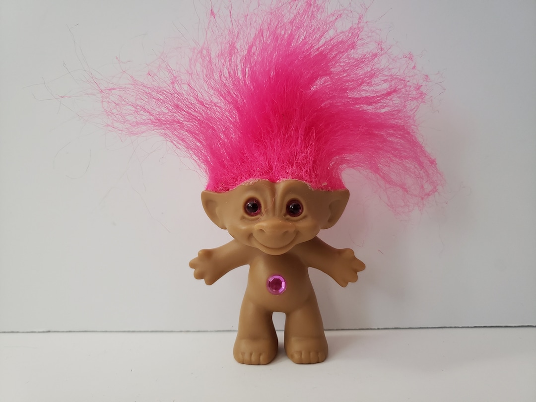 Vintage Ace Novelty Treasure Troll Doll, Pink Hair, Pink Circle Jewel ...