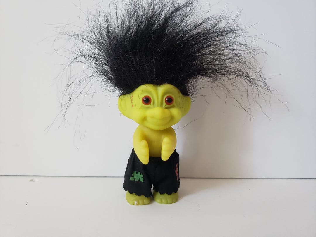 Vintage Russ Halloween Troll Doll, Green Skin, Black Hair, Trolls 3 ...