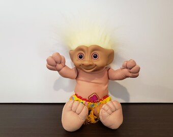 Vintage Ace Novelty Treasure Troll Doll Green Hair Yellow - Etsy