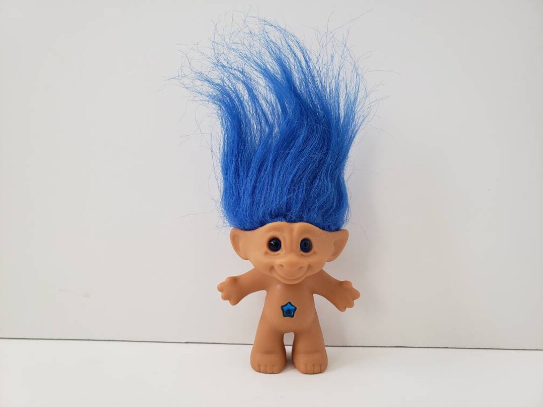 Vintage Ace Novelty Treasure Troll Doll Blue Hair Blue Star - Etsy