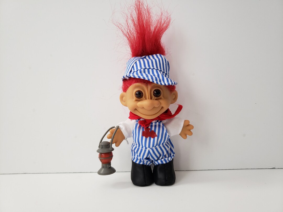 Vintage Russ Troll Doll, Train Engineer Conductor, Red Hair, 5 Trolls ...