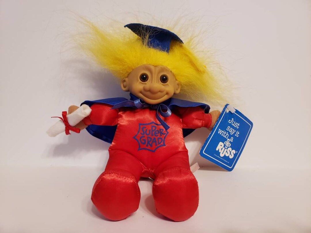 Vintage Russ Troll Doll Graduate Yellow Hair Trolls 5" Graduation Gift ...