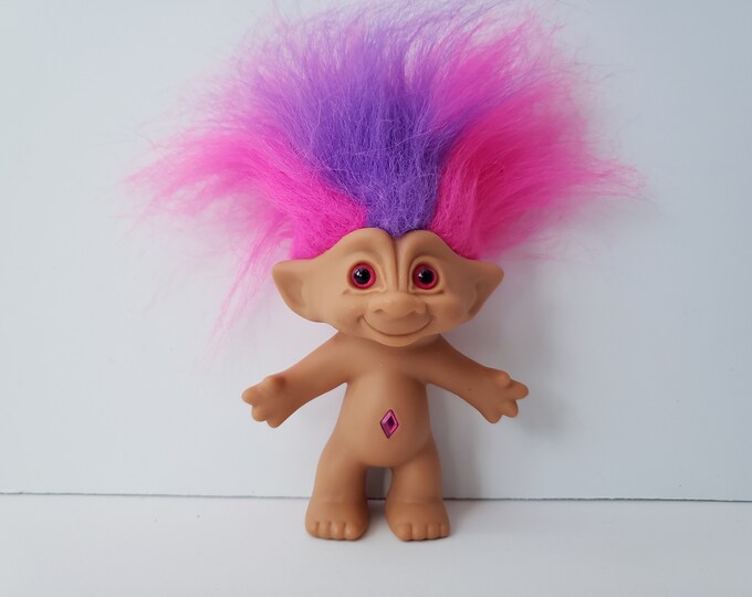 Vintage Ace Novelty Treasure Troll Doll Rainbow Pink and - Etsy