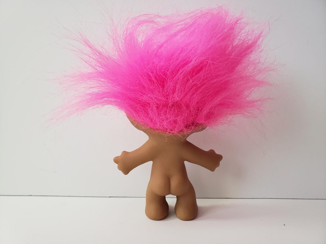 Vintage Ace Novelty Treasure Troll Doll, Pink Hair, Pink Circle Jewel ...
