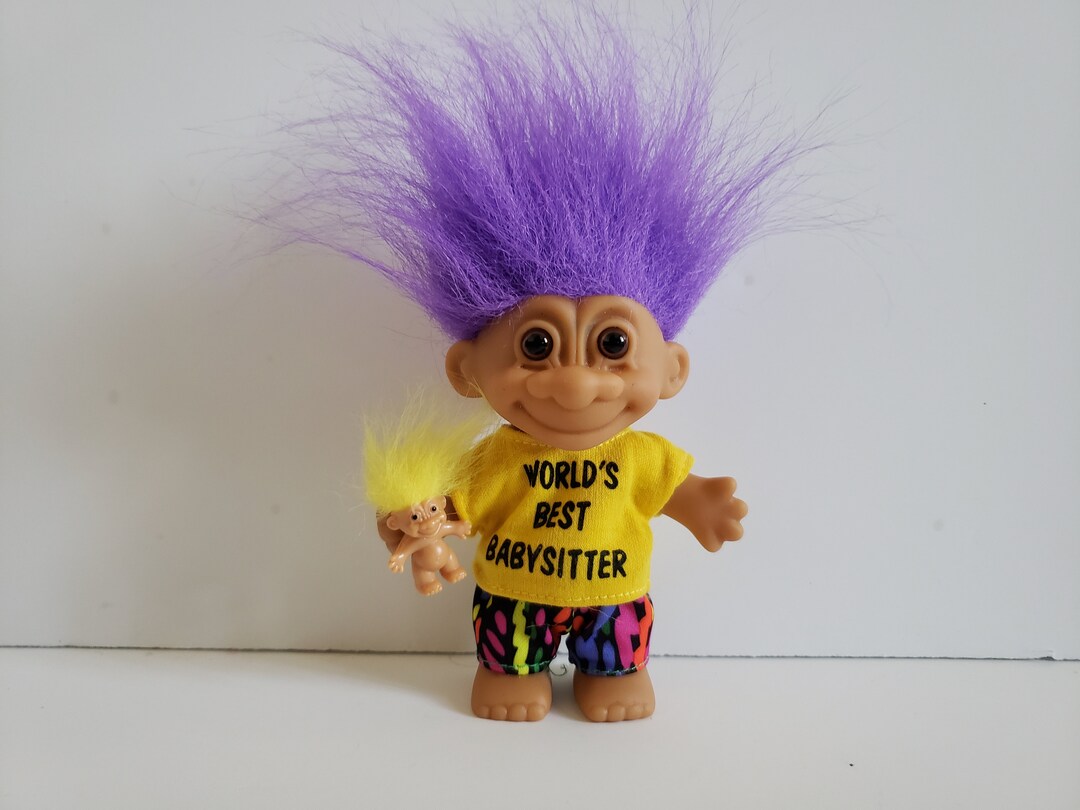 Vintage Russ Troll Doll World's Best Babysitter Purple Hair Trolls 5 ...