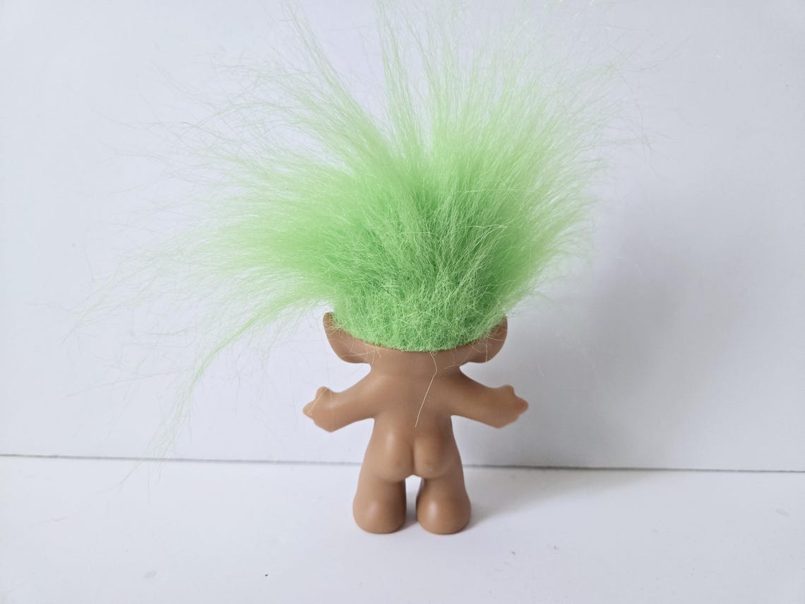 Vintage Ace Novelty Treasure Troll, Green Hair, Green Circle Jewel ...