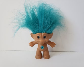 Vintage Ace Novelty Treasure Troll Doll Aqua Blue Hair Teal - Etsy
