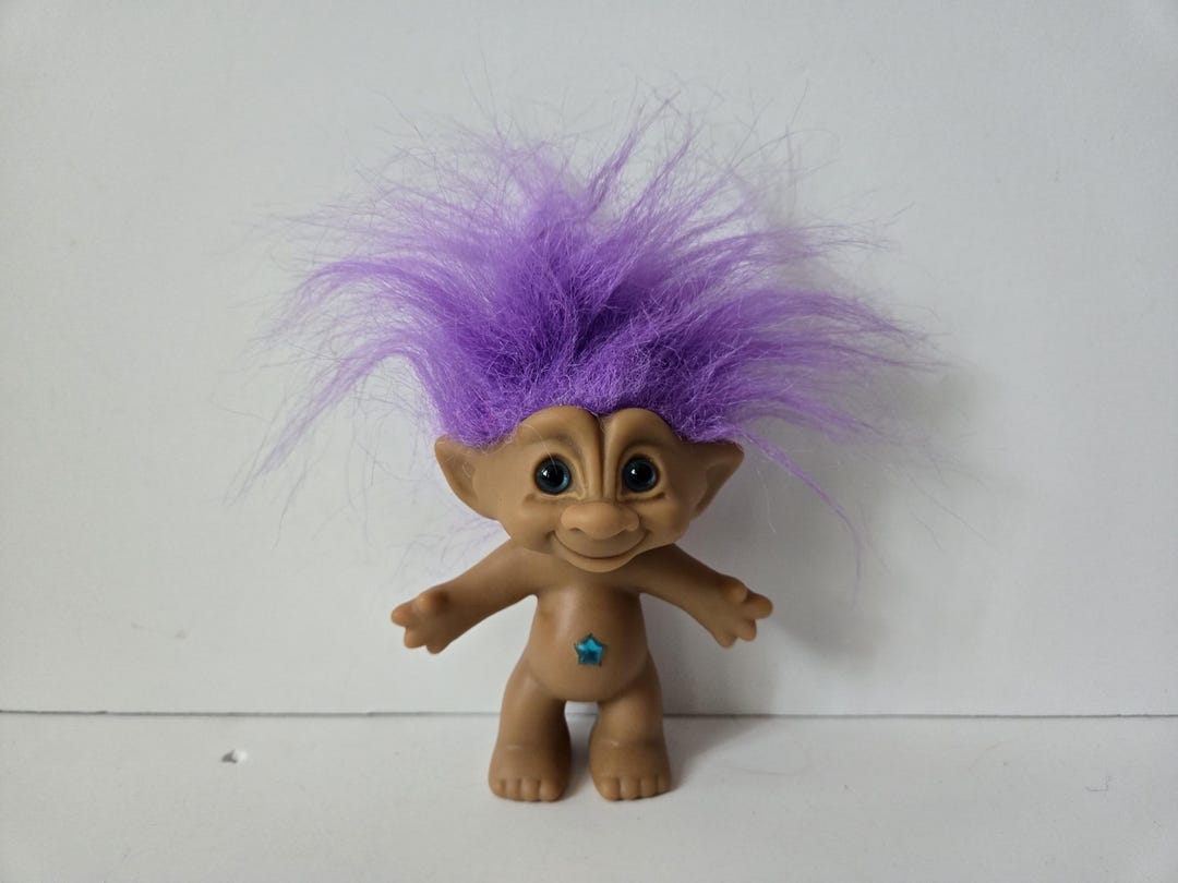 Vintage Ace Novelty Treasure Troll Doll, Purple Hair, Blue Star Jewel ...