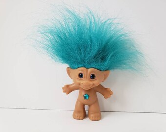 Vintage Ace Novelty Treasure Troll Doll Aqua Blue Hair Pink - Etsy