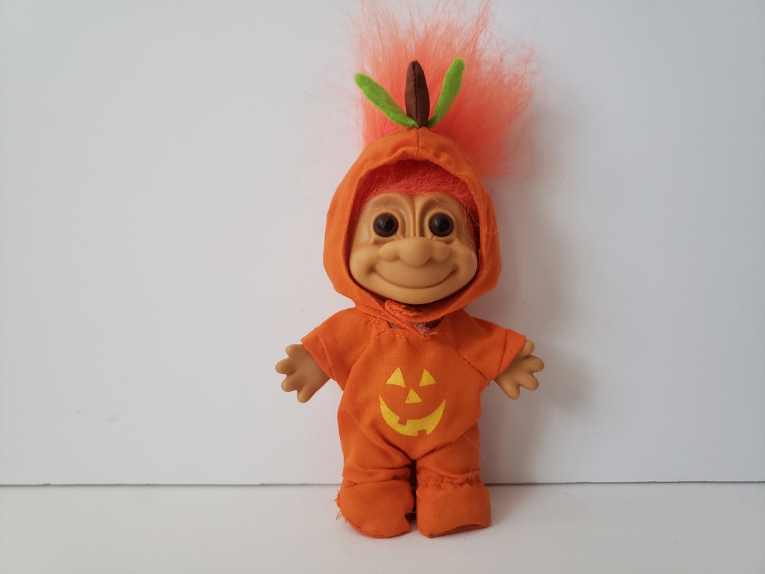 Vintage Russ Troll Doll, Halloween Pumpkin, Jack O Lantern, Orange Hair ...