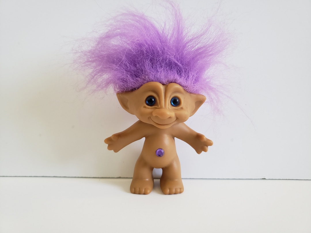 Vintage Ace Novelty Treasure Troll Doll, Purple Hair, Purple Circle ...