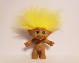Vintage Ace Novelty Treasure Troll Doll Yellow Hair Green | Etsy