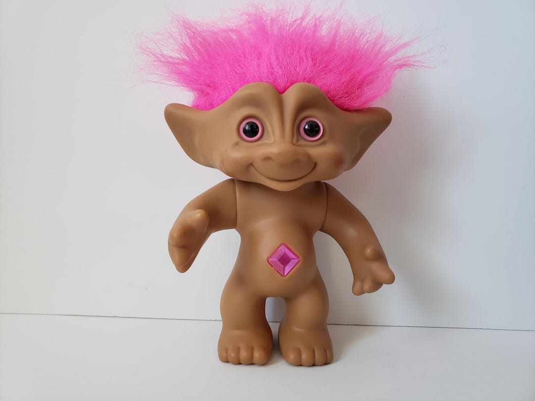 Vintage Ace Novelty Treasure Troll Doll, Pink Hair, Pink Eyes, Pink ...
