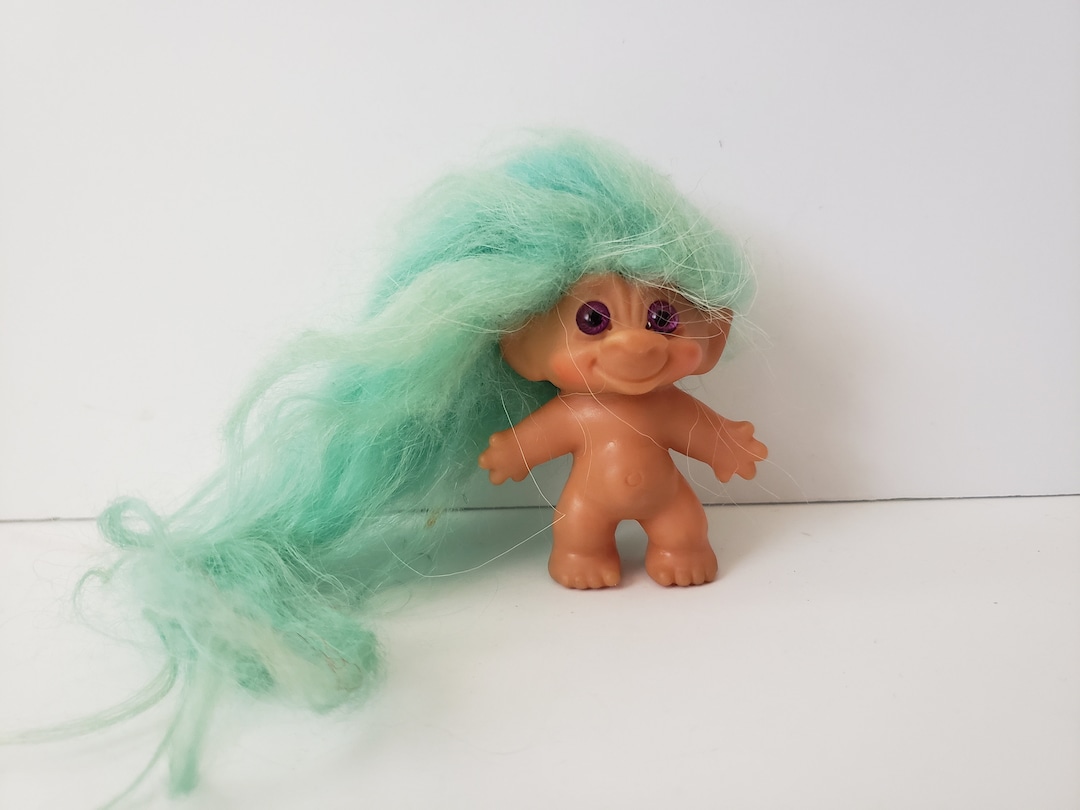 Vintage Troll Doll, Unmarked, Custom, Turquoise Hair, Purple Eyes, 2.5 ...