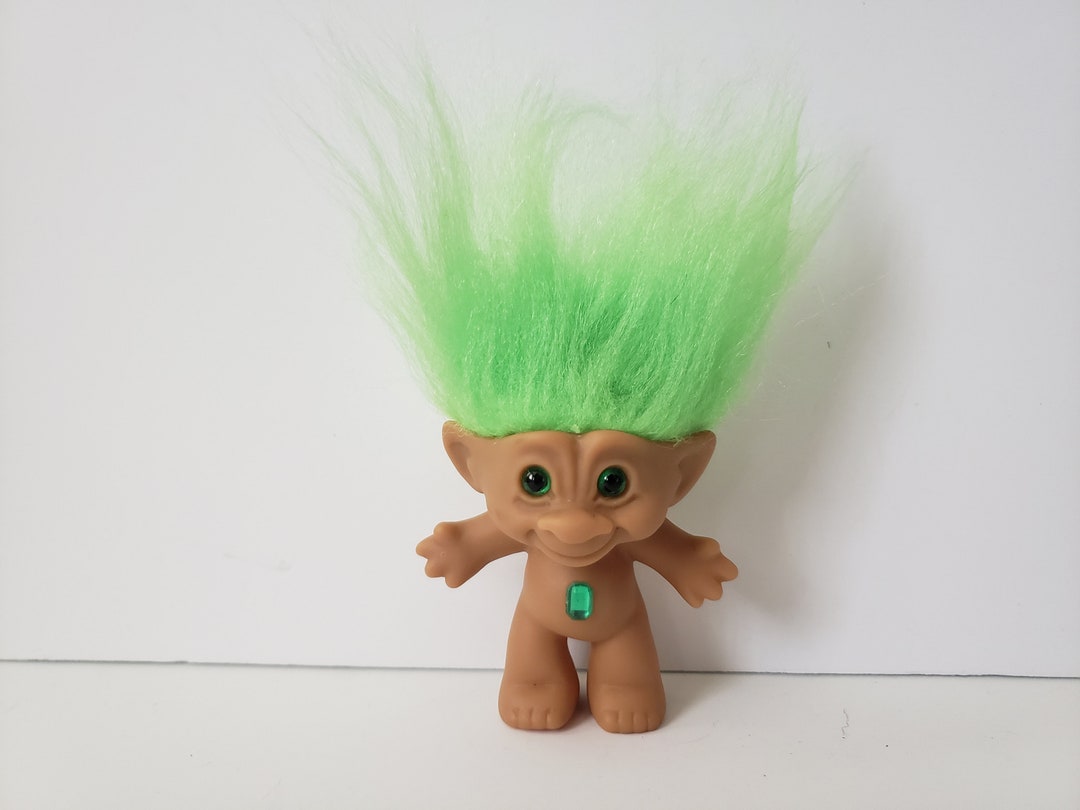 Vintage Treasure Troll Doll, Green Hair, Green Rectangle Jewel, Green ...