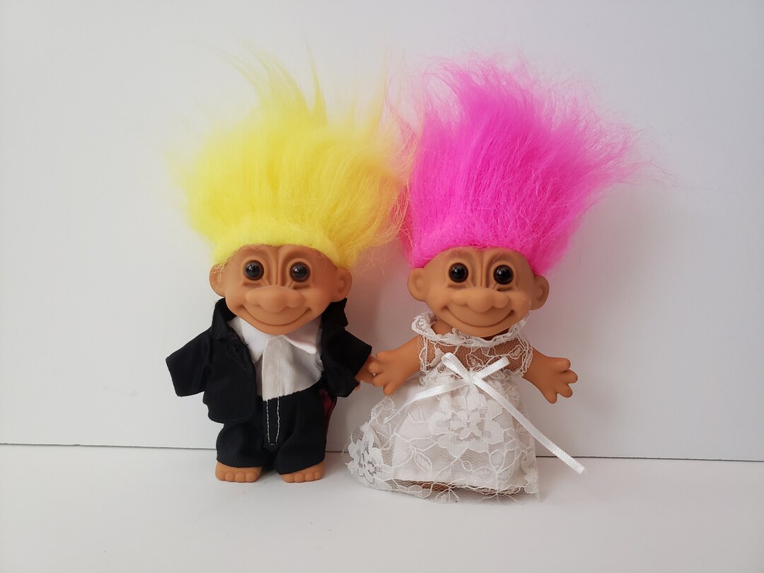 Vintage Wedding Troll Dolls, Bride and Groom Wedding Trolls, Pink Hair ...
