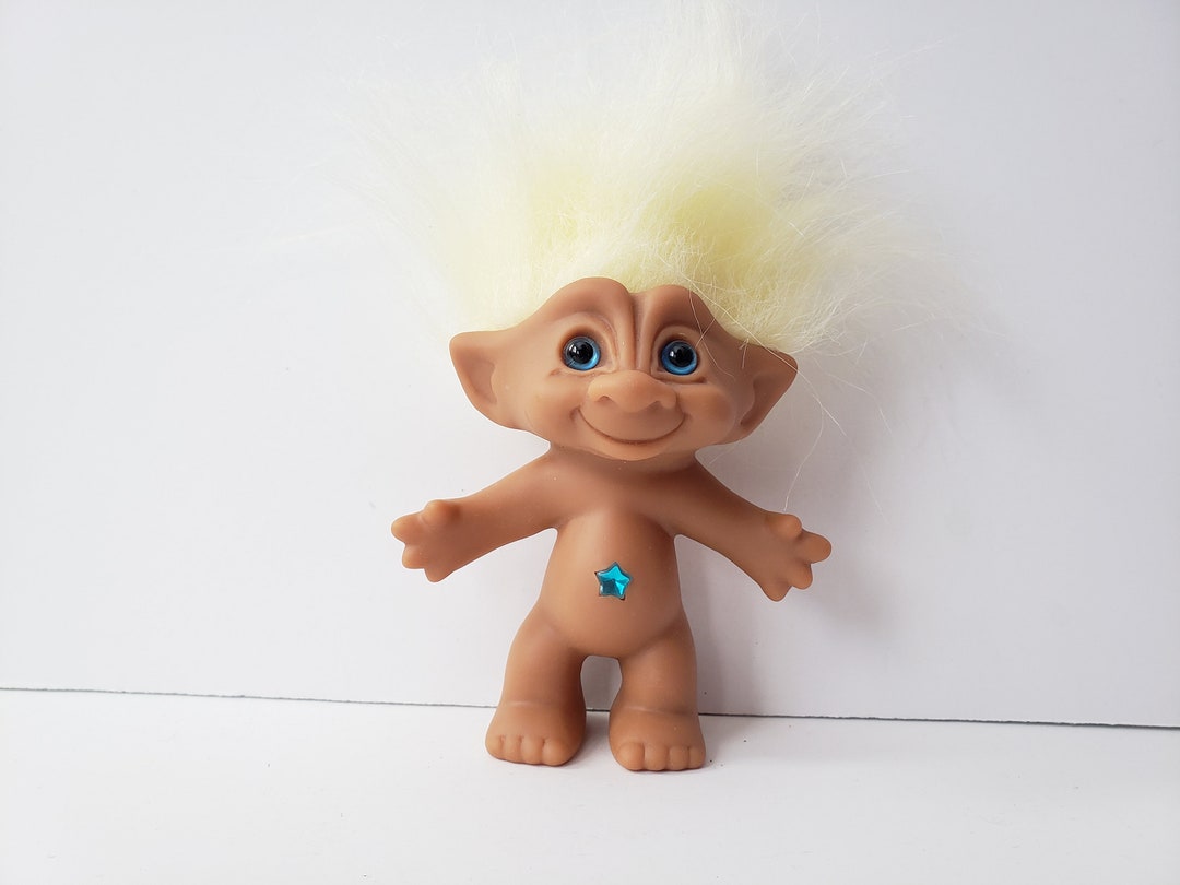 Vintage Ace Novelty Treasure Troll Doll, Yellow Hair, Teal Blue Star ...