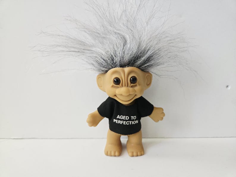 Vintage Russ Troll Doll, Gray Hair, 5" Trolls, Over the Hill Gift, Old ...