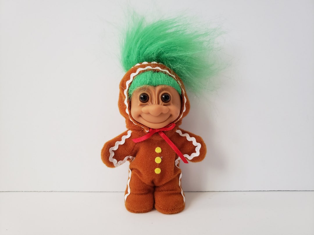Vintage Russ Christmas Troll Doll Gingerbread Man Green Hair Trolls 5 ...