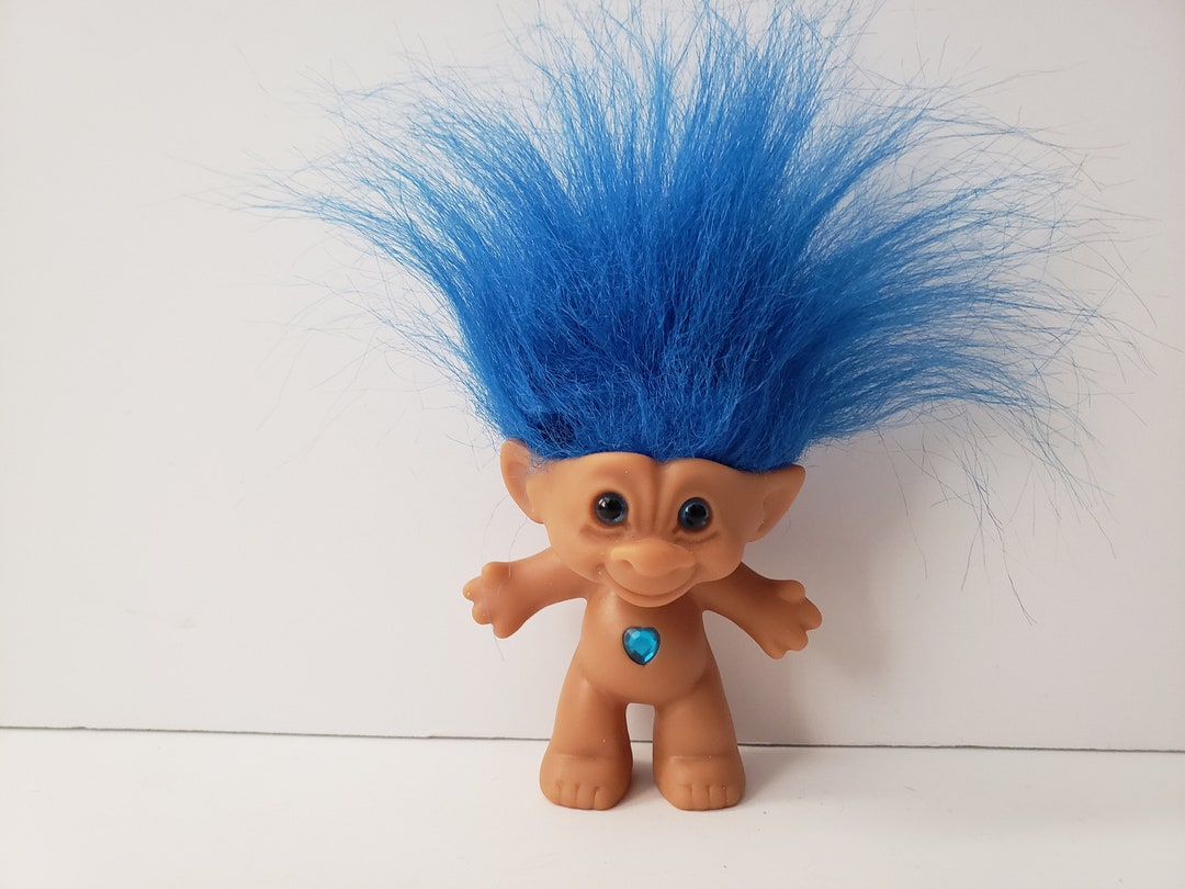Vintage Ace Novelty Treasure Troll Doll, Blue Hair, Blue Heart Jewel ...