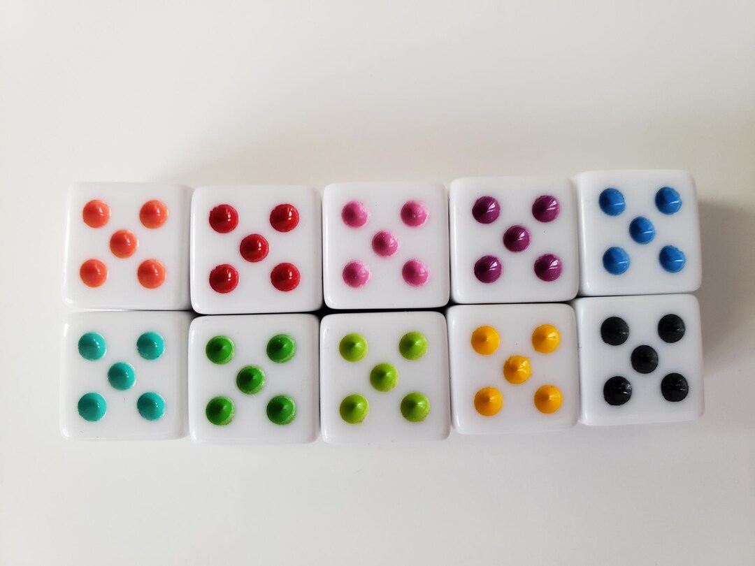 Lot of Rainbow Dice, White Dice, 16mm Solid Dice, White With Colored ...