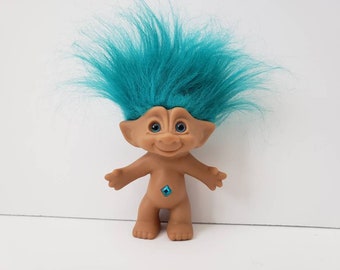 Vintage Ace Novelty Treasure Troll Doll Blue Eyes Blue Hair - Etsy