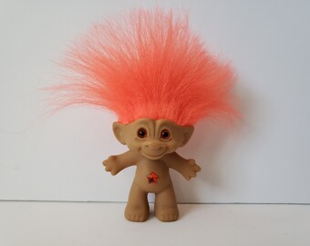 Vintage Ace Novelty Treasure Troll Doll, Green Hair, Orange Eyes, Red ...