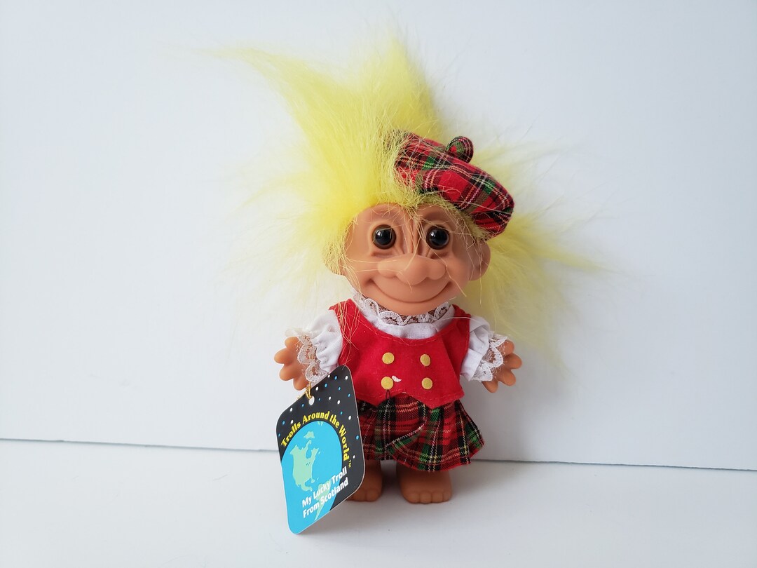 Vintage Russ Troll Doll, Scottish Girl, Yellow Hair Trolls 5, Scotland ...