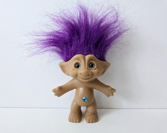 Vintage Ace Novelty Treasure Troll Doll, Purple Hair, Purple Circle ...