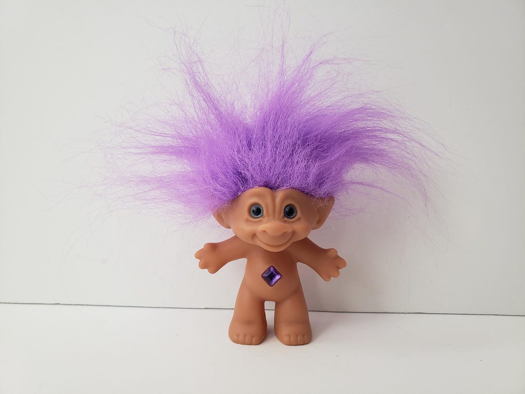 Vintage Ace Novelty Treasure Troll Doll, Purple Hair, Purple Diamond ...