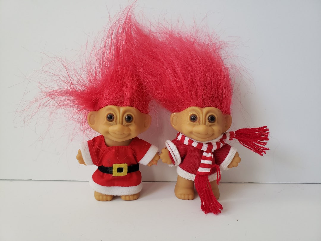 Vintage Russ Troll Dolls, Christmas Trolls, Santa, Mrs Claus, Red Hair ...