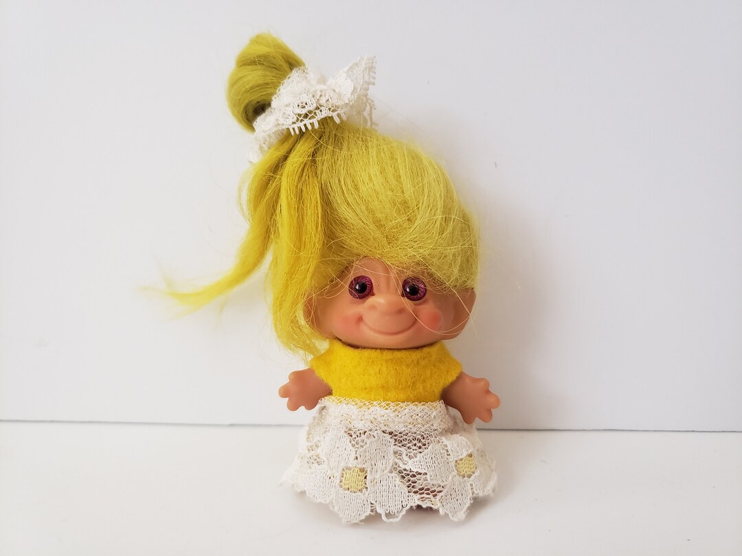 Vintage Troll Doll, Unmarked, Custom, Yellow Hair, Purple Eyes, 2.5 ...